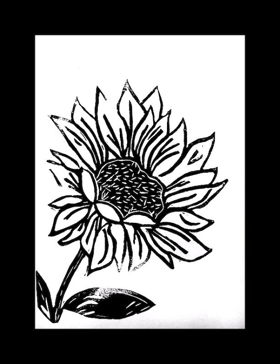 Linocut Sunflower. Hand Carved Linocut | Etsy