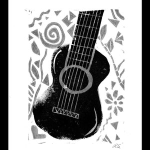 Linocut Guitar. Silver and Black Linocut. - Etsy