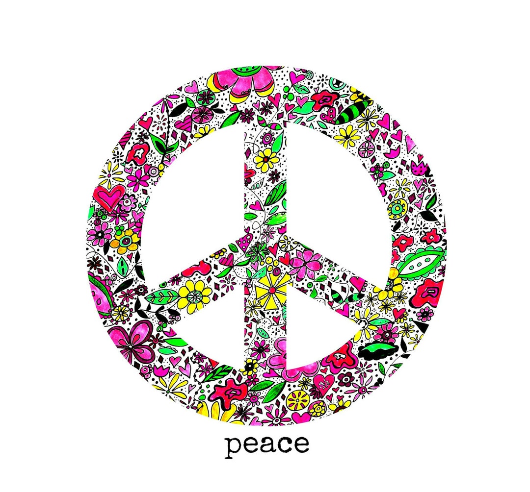 Doodle Peace Sign Print: Pink Floral Art (5x5 or 8x8) - Etsy