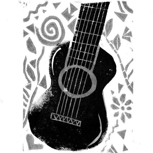 Guitar Linocut - Etsy