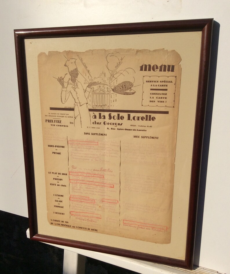 Old Restaurant Menu "a La Sole Lorette" - Etsy
