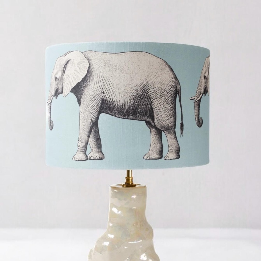 Elephant Lampshade, Safari Animal Drum Lamp Shade, Light Blue Nursery ...