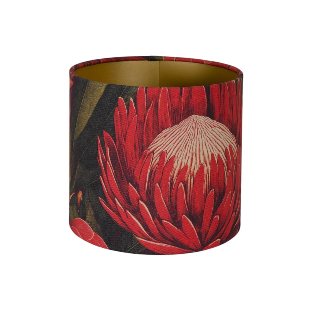 Protea Floral Lampshade, Red Flower Drum Shade, Botanical Lamp Shade ...