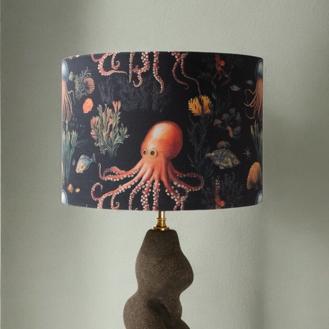 Octopus Lampshade, Nautical Drum Lamp Shade, Marine Life Decor, Dark ...