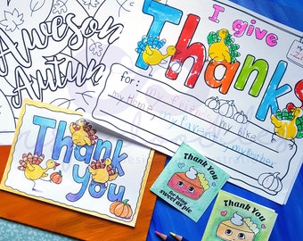 Printable Thanksgiving Gratitude Notes, Kids Coloring Pages Fall ...