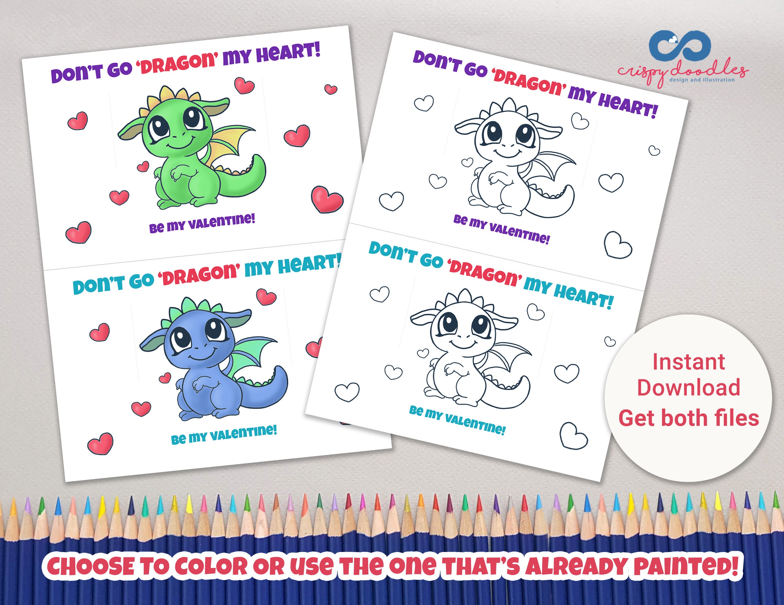 Valentines Day Card Activity, Cute Printable DIY Card, Don't Go Dragon ...