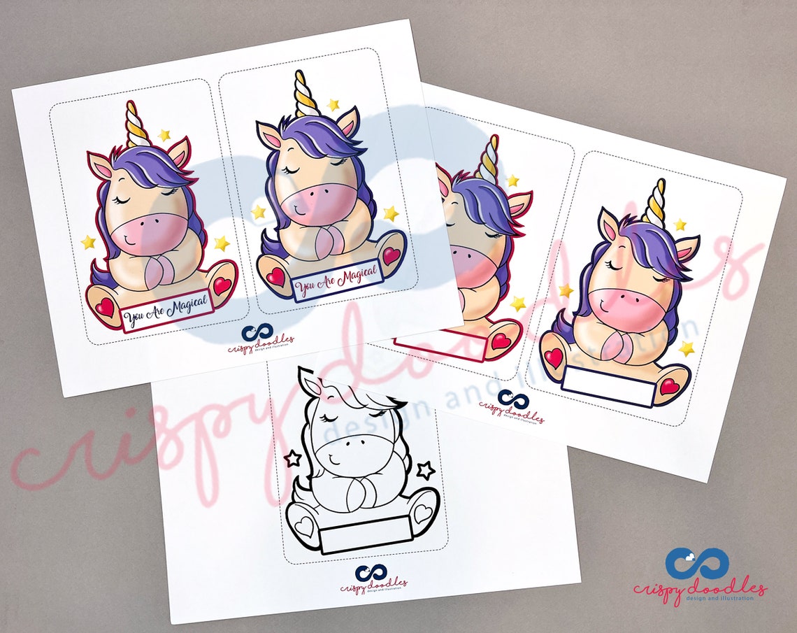 Valentines Day Unicorn Card Set Candy Hugger Pencil Crayon - Etsy