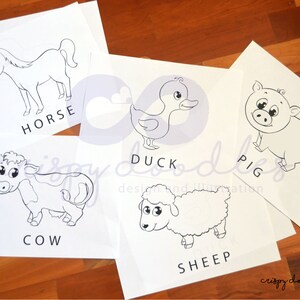 Farm Animals Coloring Pages - Duck Cow Sheep Pig Horse - Etsy