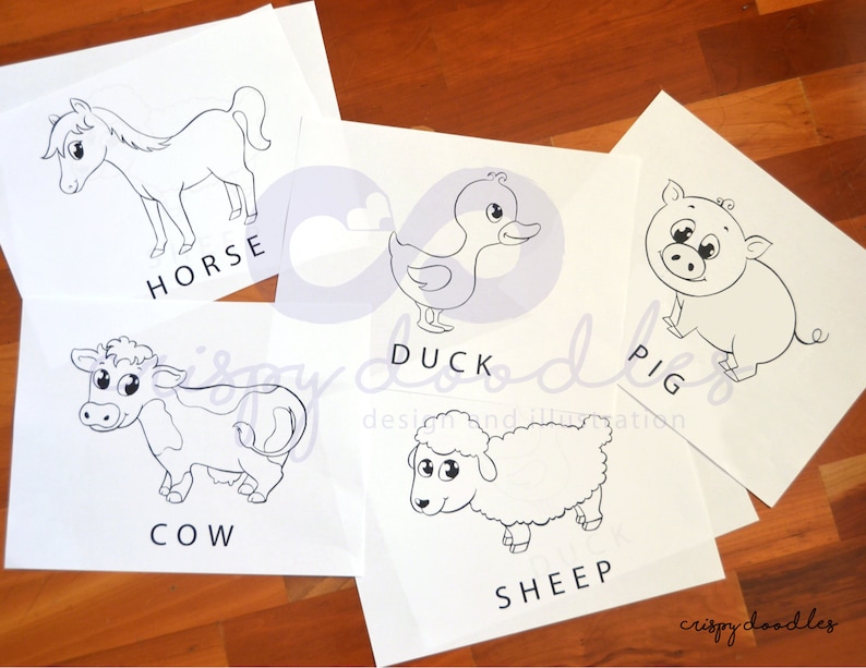 Farm Animals Coloring Pages - Duck Cow Sheep Pig Horse - Etsy