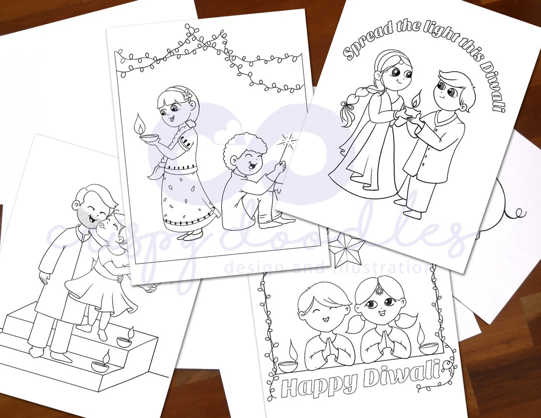 Diwali Coloring Activity Pages for Kids, Diwali Decor for South Asian ...