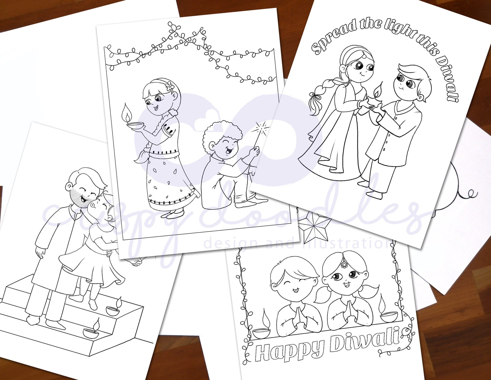 Diwali Coloring Activity Pages for Kids, Diwali Decor for South Asian ...