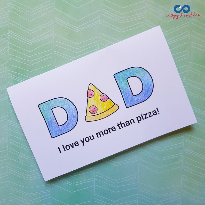 Fathers Day Card Preschool Activity Pizza Love Dad Blank Card Note to ...