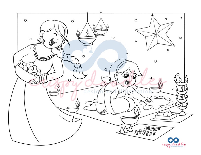 Diwali Coloring Activity Pages for Kids, Diwali Decor for South Asian ...