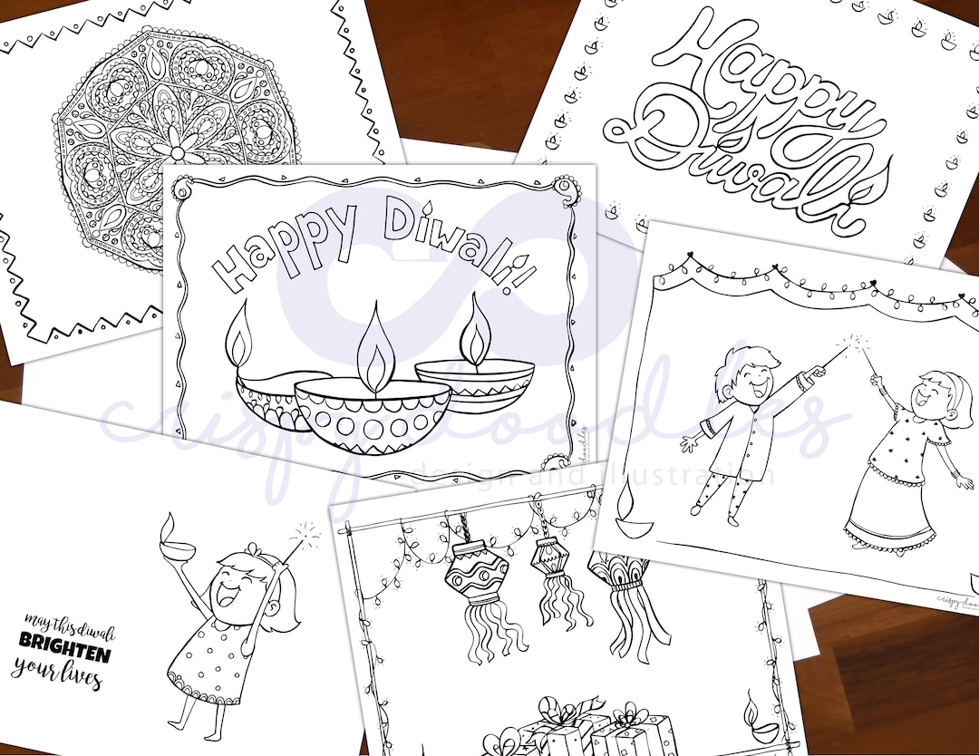 Diwali Coloring Activity Pages for Kids, Diwali Decor for South Asian ...