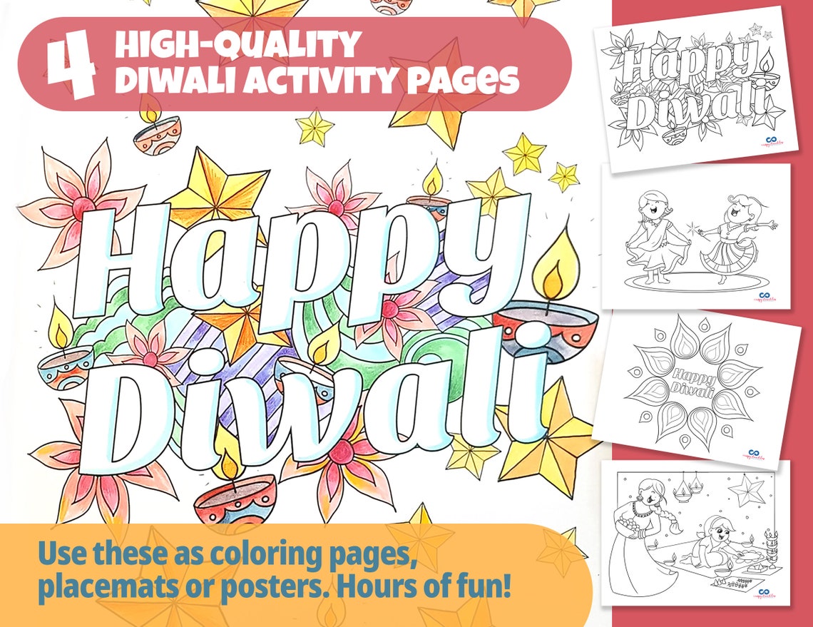 Diwali Coloring Activity Pages for Kids Diwali Decor for - Etsy