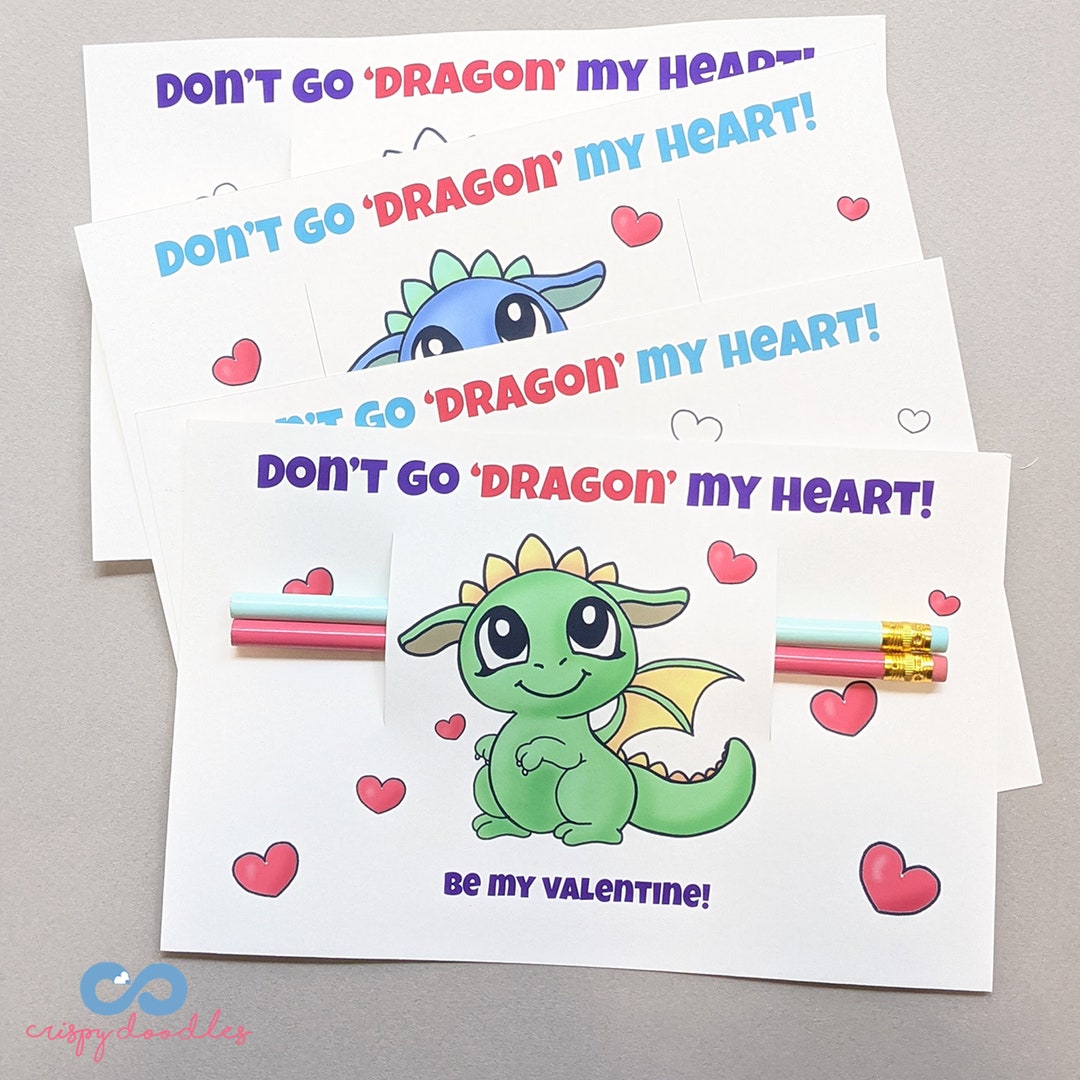 Valentines Day Card Activity, Cute Printable DIY Card, Don't Go Dragon ...