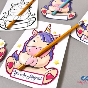 Valentines Day Unicorn Card Set, Candy Hugger, Pencil Crayon Holder ...