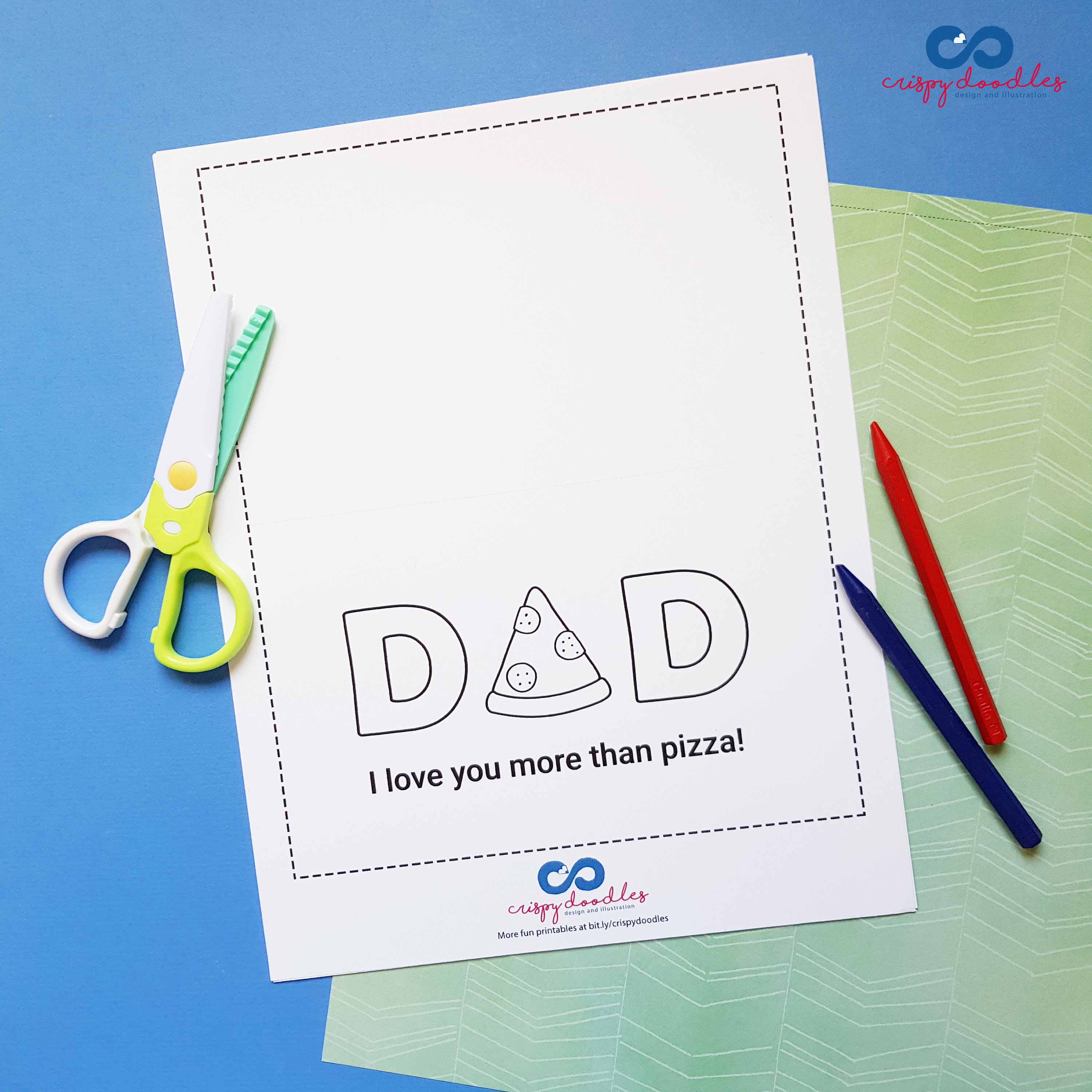 Fathers Day Card Preschool Activity Pizza Love Dad Blank Card Note to ...