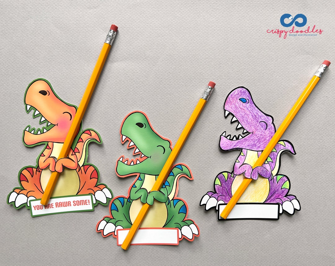 Valentines Day Dinosaur Card Set, Candy Hugger, Pencil Crayon Holder ...
