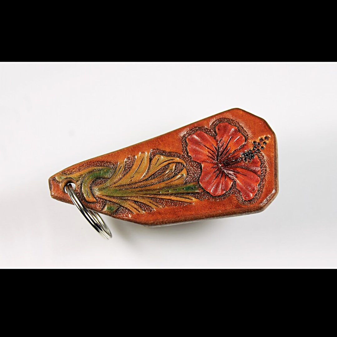 Leather Keychain, Hand Tooled Leather, Flower Keychain, Purse Accessory ...