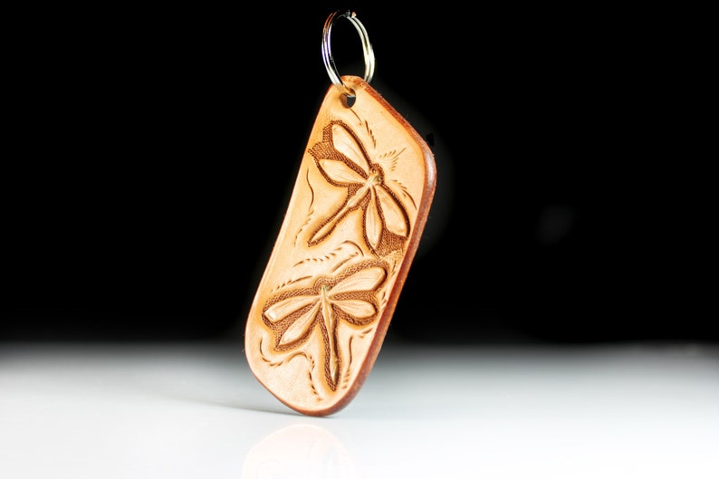 Leather Dragonfly Keychain, Hand Tooled Leather, Purse Accessory ...
