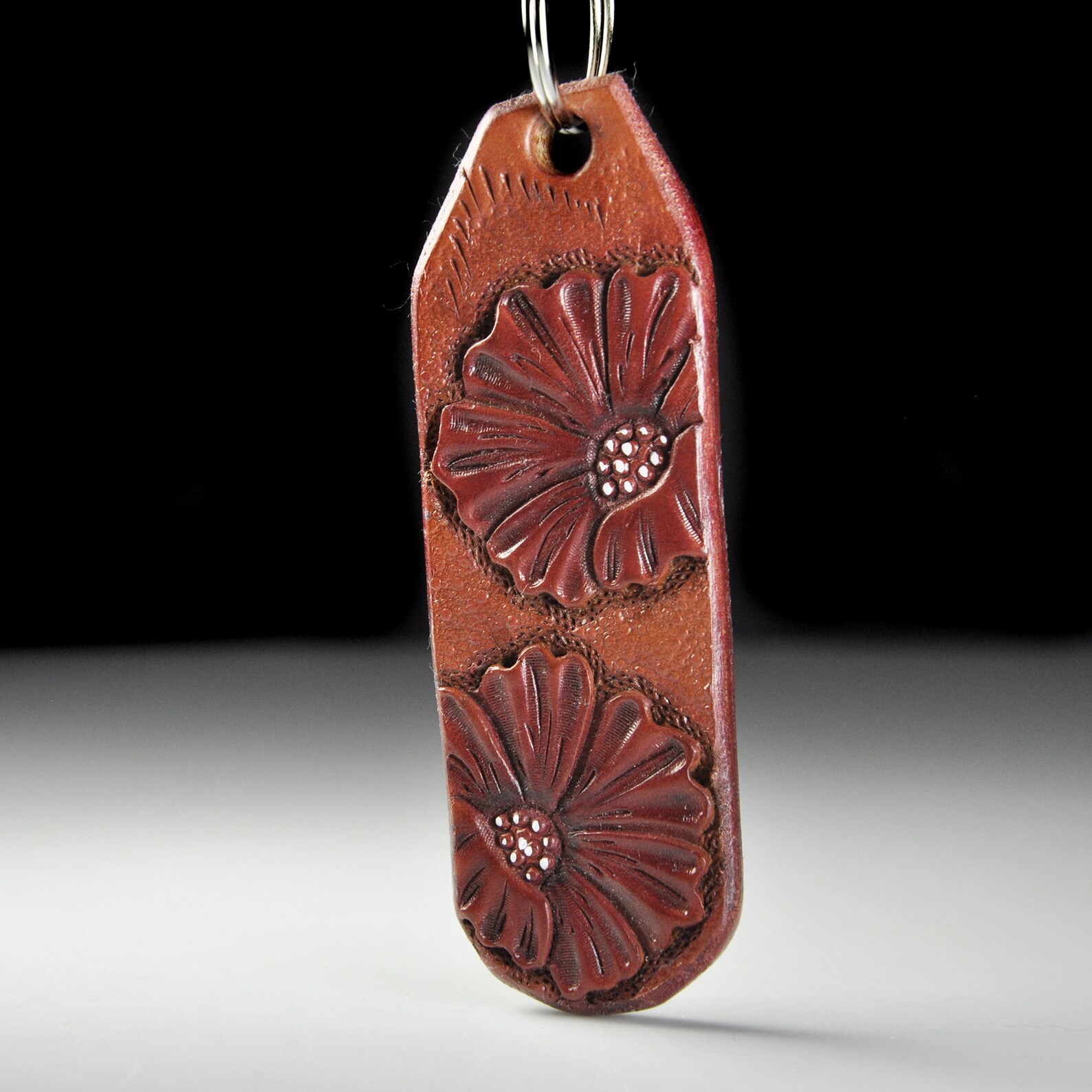 Hand Tooled Leather Double Flower Keychain - Etsy