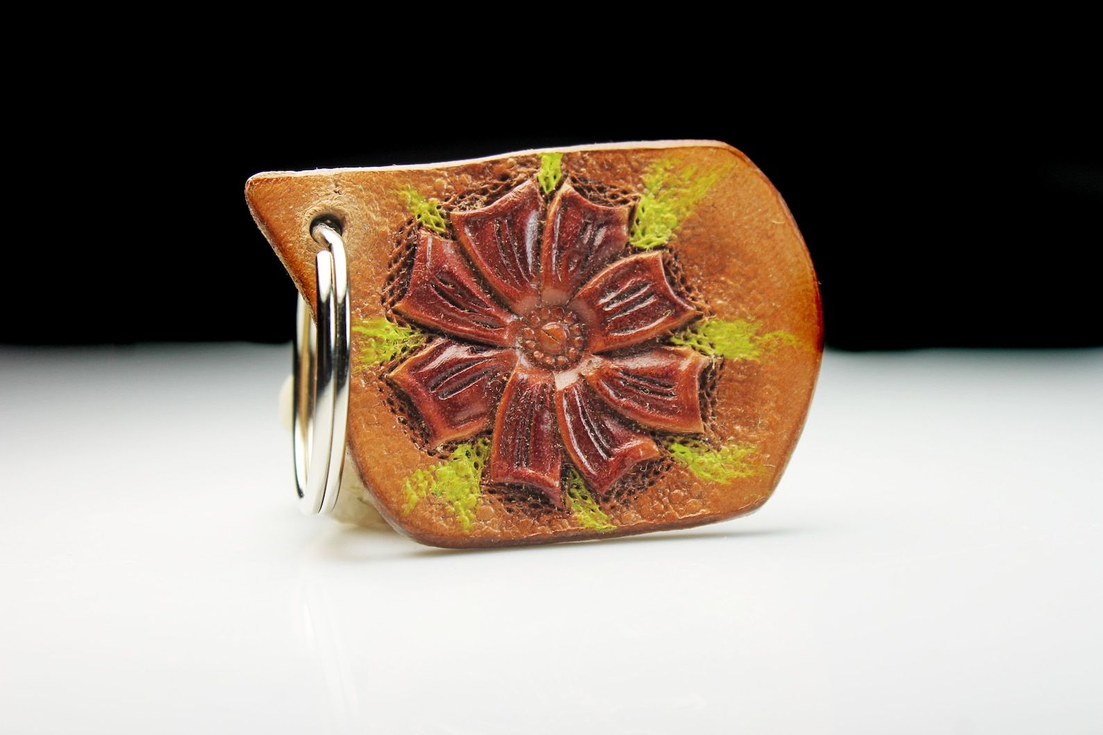 Leather Keychain Hand Tooled Leather Flower Keychain Purse - Etsy