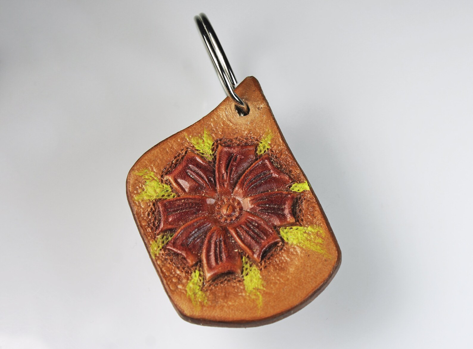 Leather Keychain Hand Tooled Leather Flower Keychain Purse - Etsy