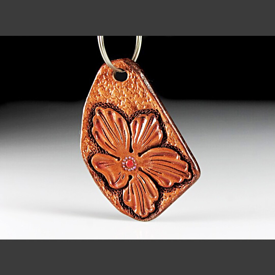 Leather Keychain, Hand Tooled Leather, Flower Keychain, Purse Accessory ...
