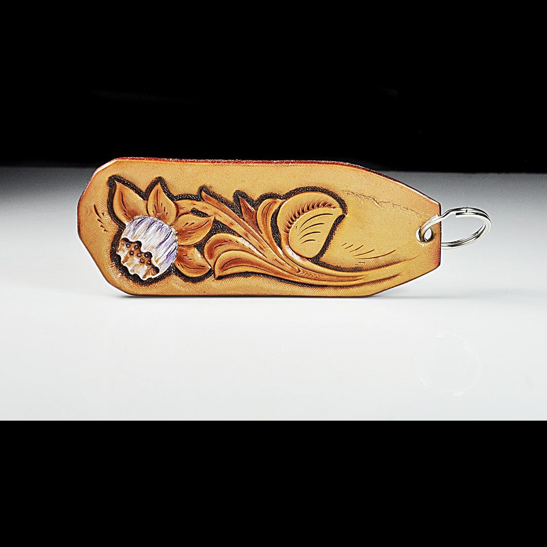 Hand-tooled Leather Keychain With Floral Design - Unique Artisan ...