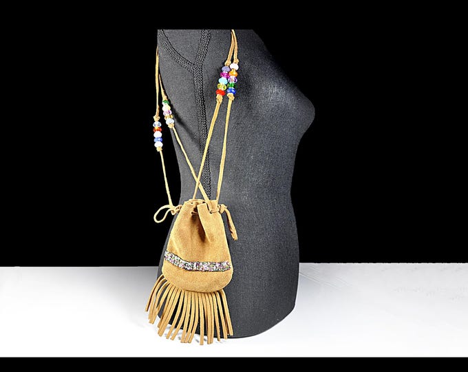Handmade Leather Fringe Pouch With Seed Bead Accent and Beaded Straps ...