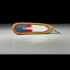 Patriotic Leather Feather Keychain - Hand Tooled Red, White, and Blue ...