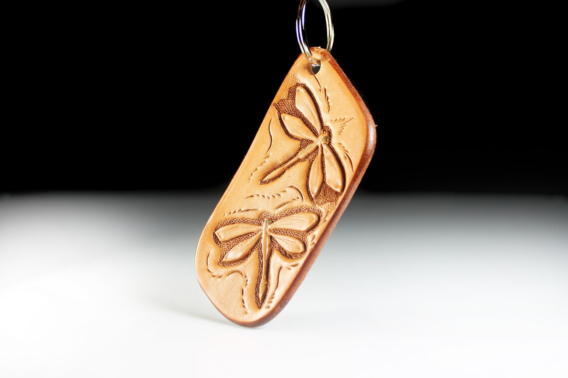 Leather Dragonfly Keychain, Hand Tooled Leather, Purse Accessory ...