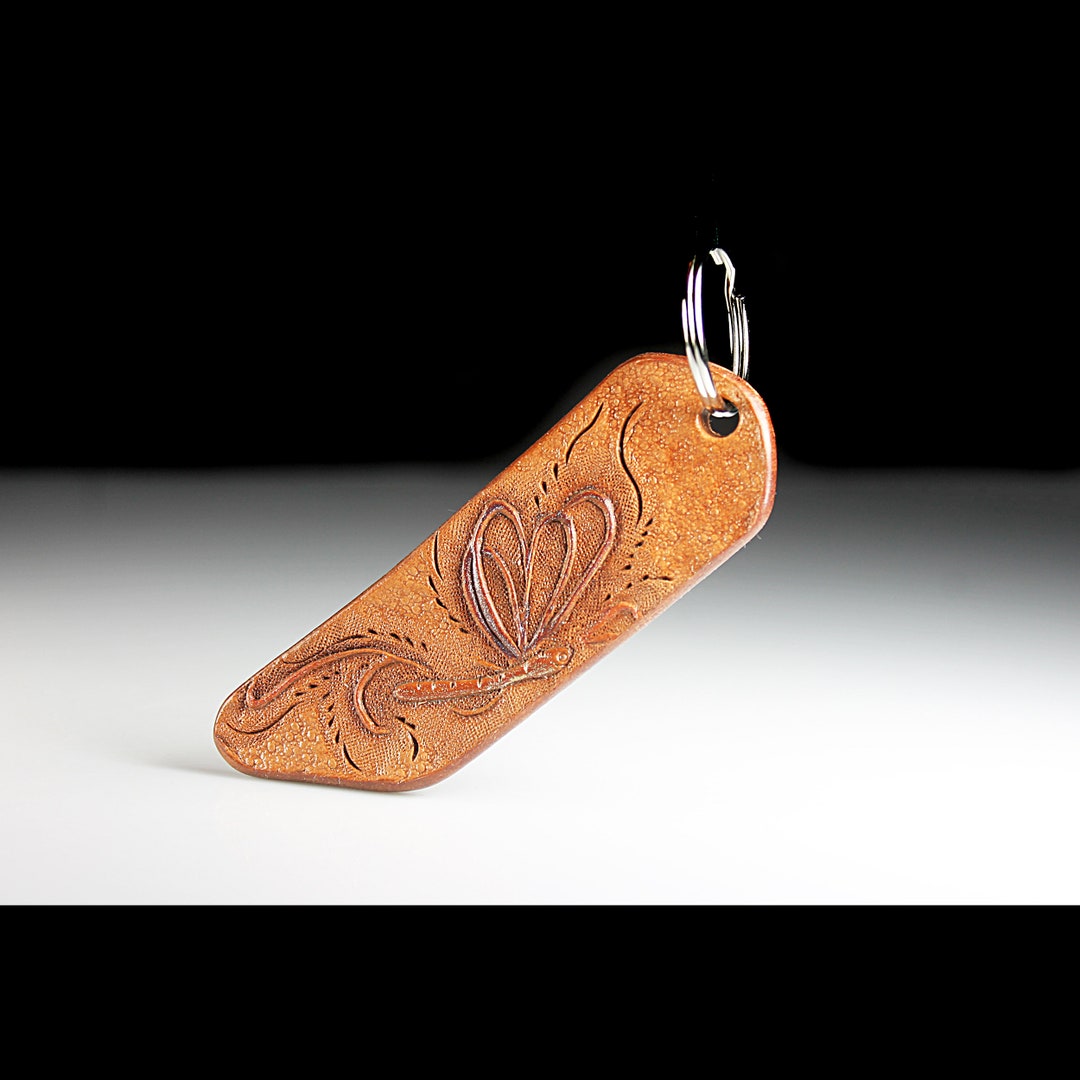 Hand Tooled Leather Dragonfly Keychain - Etsy