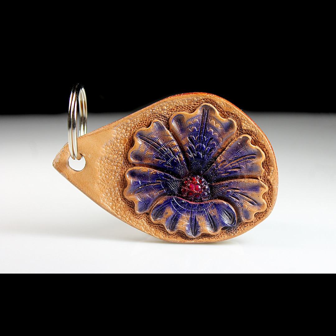 Flower Leather Keychain, Hand Tooled Leather, Purse Accessory ...