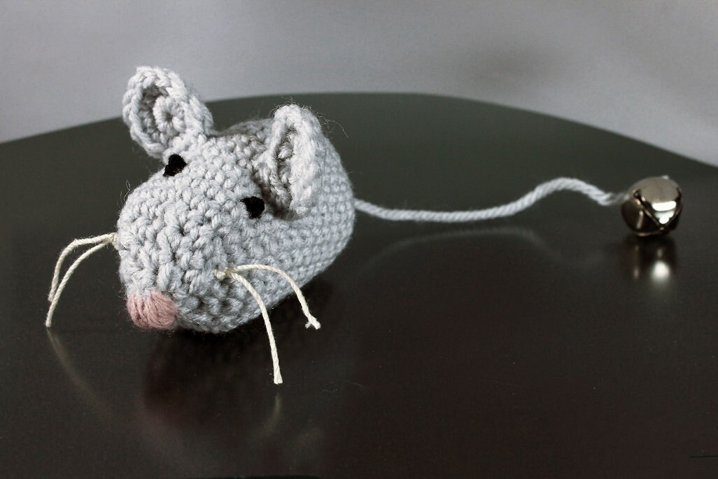Catnip Toy Mouse, Mouse With Bell, Gray, Crocheted, Pet Toy, Organic ...