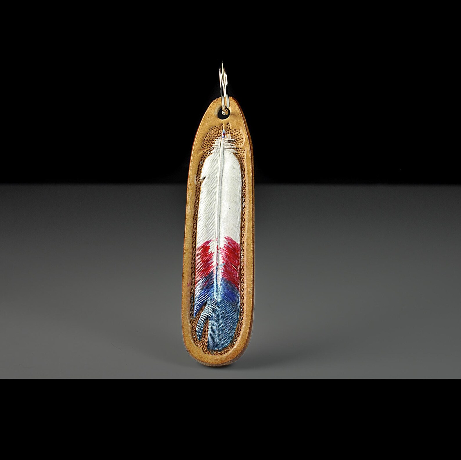 Hand Tooled Red White Blue Feather Keychain - Etsy