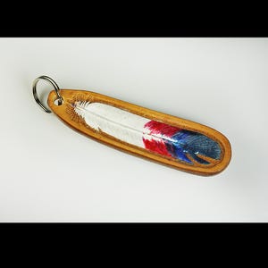 Patriotic Leather Feather Keychain - Hand Tooled Red, White, and Blue ...