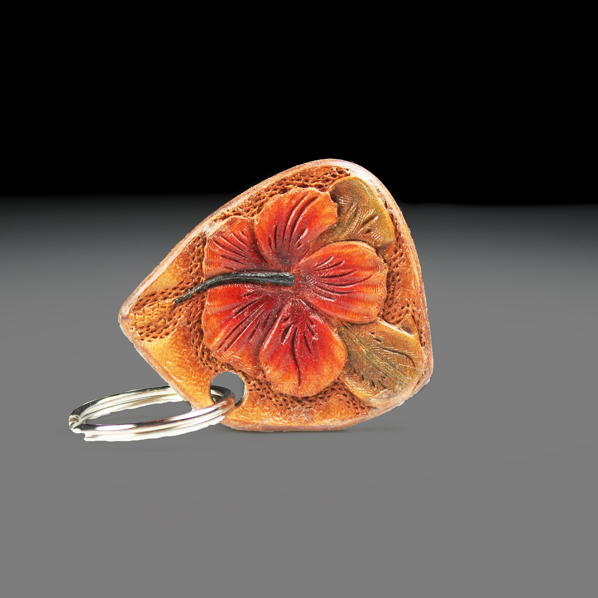 Hibiscus Leather Keychain Hand Tooled Leather Flower - Etsy