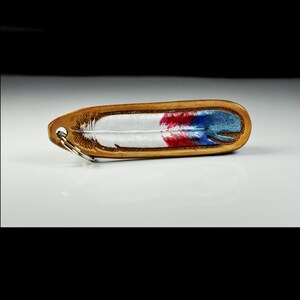 Hand Tooled Red White Blue Feather Keychain - Etsy