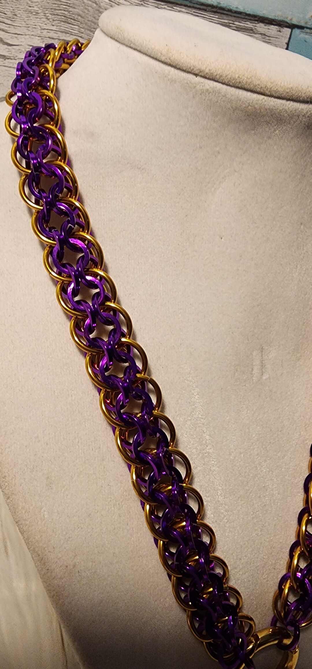 Electric Violet and Gold Chainmail Collar Necklace - Etsy