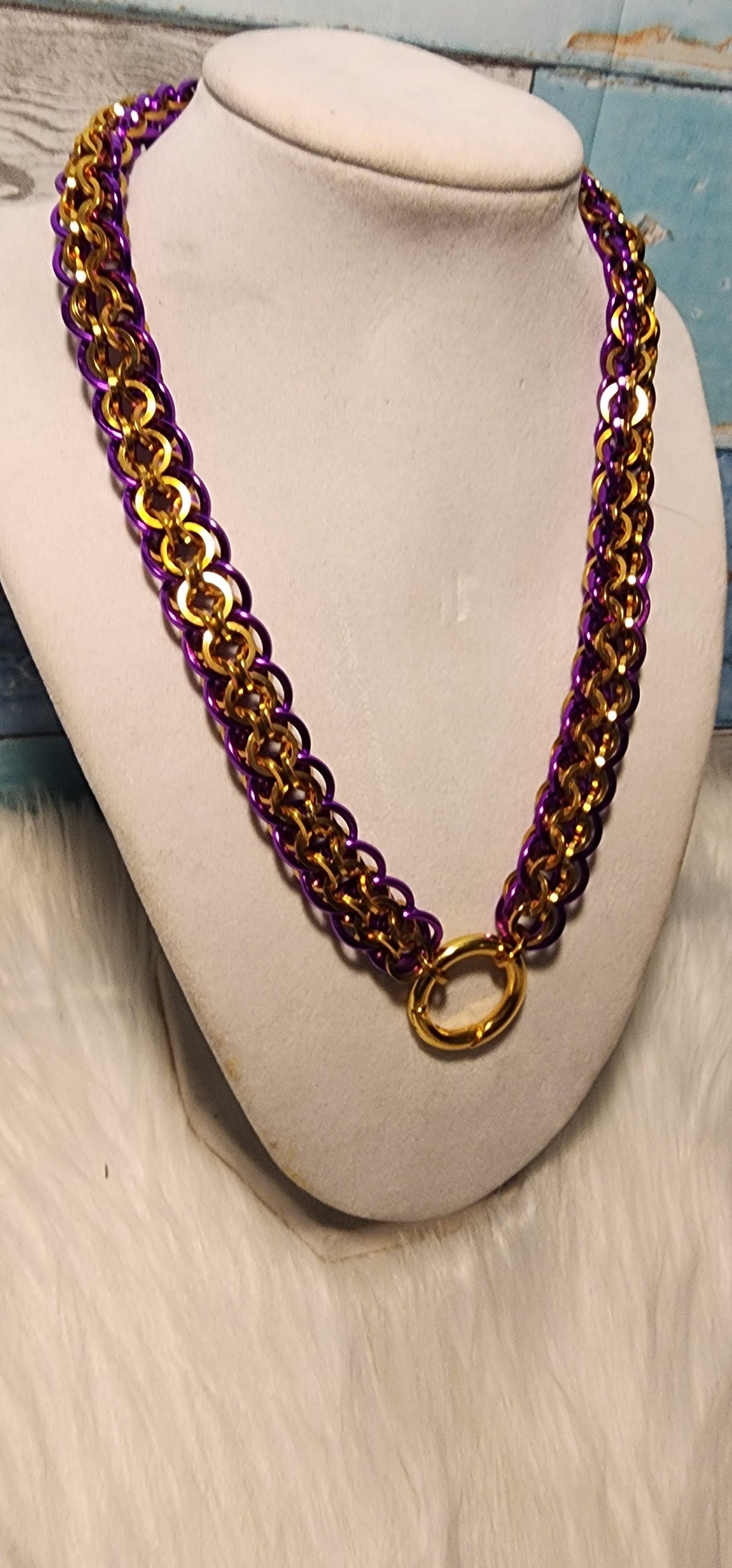 Gold and Electric Violet Chainmail Collar Necklace - Etsy