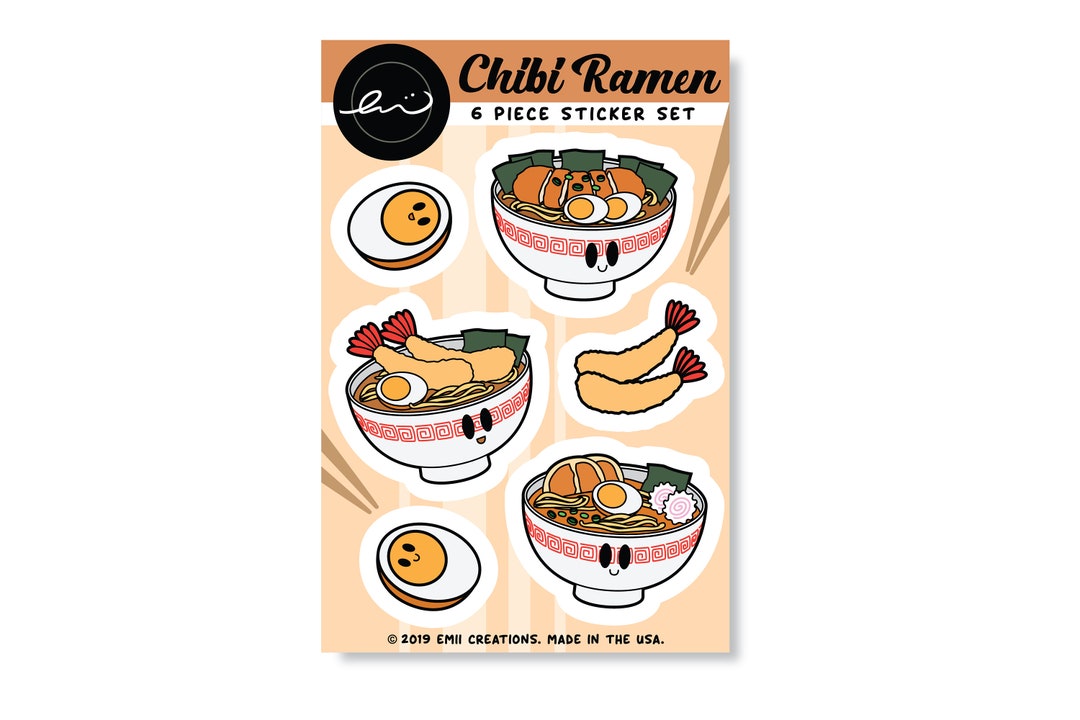 Chibi Ramen Sticker Sheets, Egg, Tempura, Cutlet Variations, Water ...