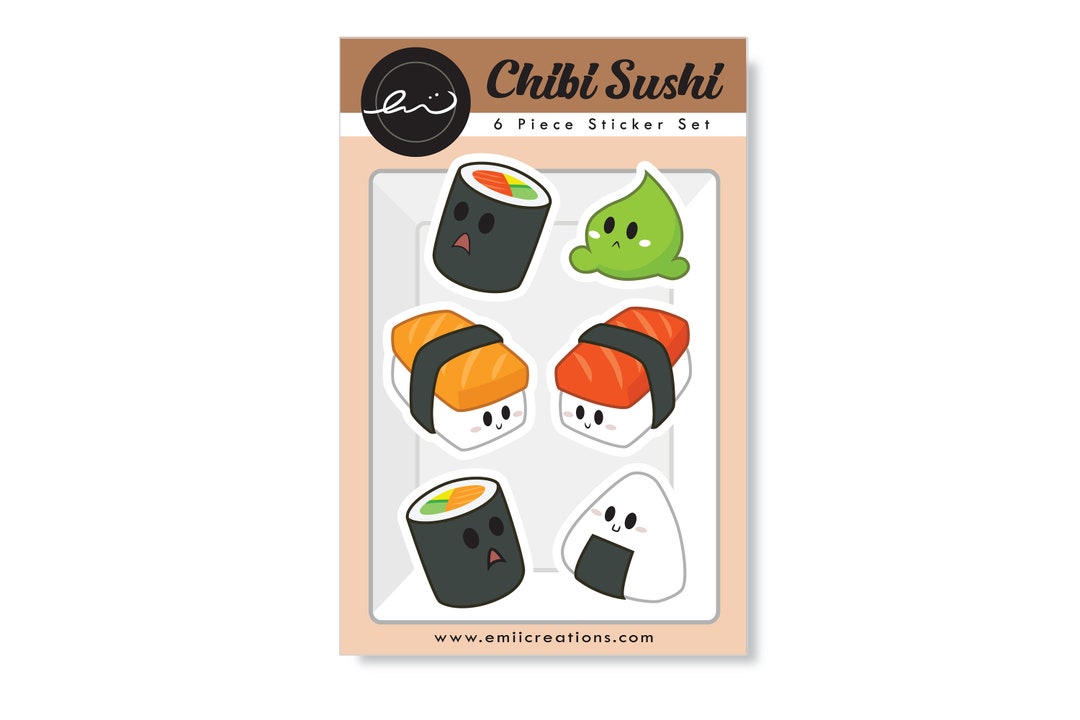 Sushi Sticker Sheets, Nigiri Roll Salmon Tuna Rice Ball Wasabi ...