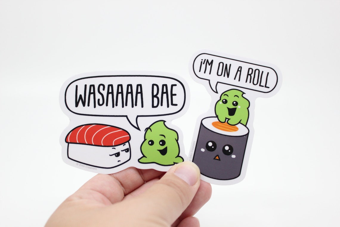 Punny Foodie Sushi Wasabi 3in Vinyl Stickers Funny Pun Cute | Etsy