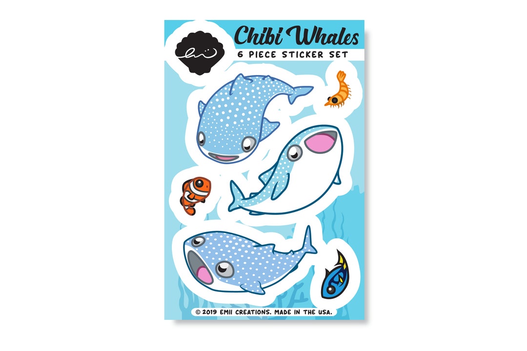 Whale Sticker Sheet, Whale Shark, Fish, Shrimp, Water Resistant, Tea ...