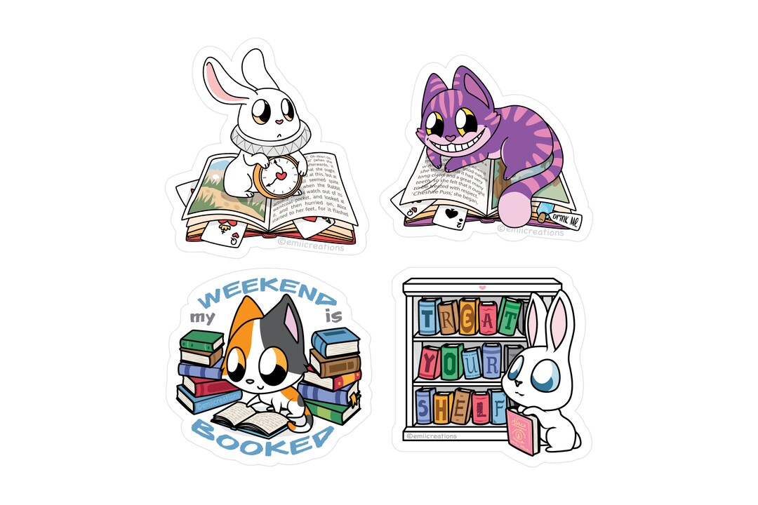Cute Punny Book Lovers Pets, Alice in Wonderland Book, White Bunny ...