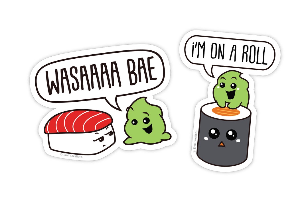 Punny Foodie Sushi, Wasabi 3in Vinyl Stickers, Funny Pun Cute Foodie ...
