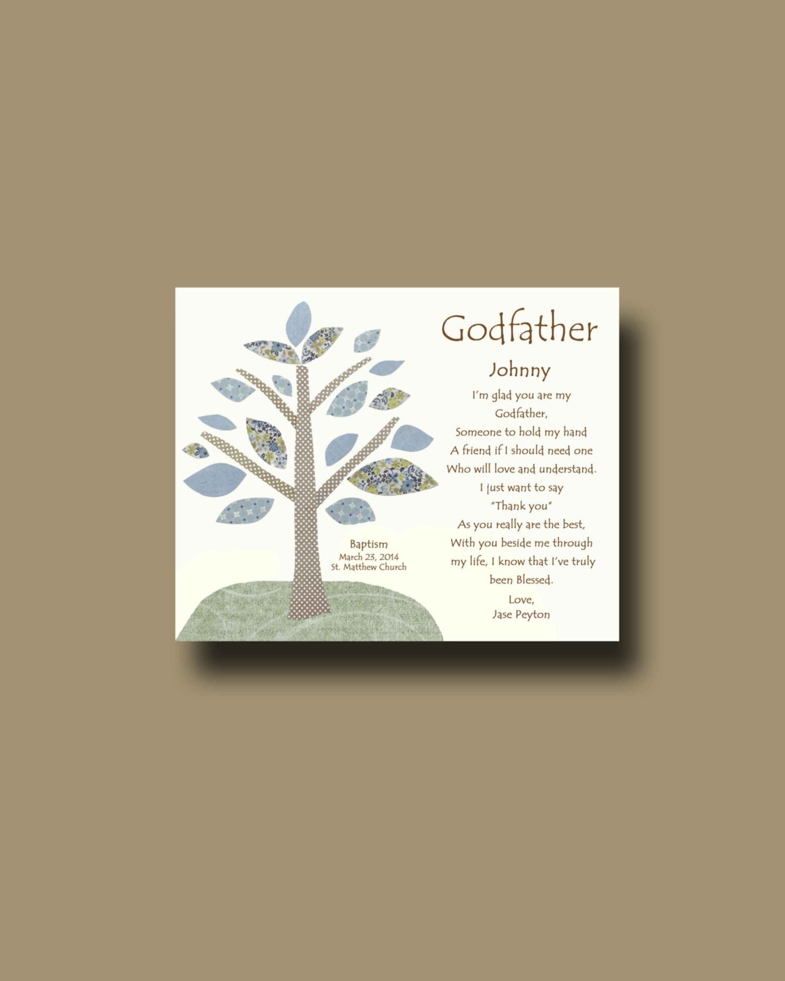 GODFATHER Gift for Baptism Day 8x10 Print Personalized - Etsy