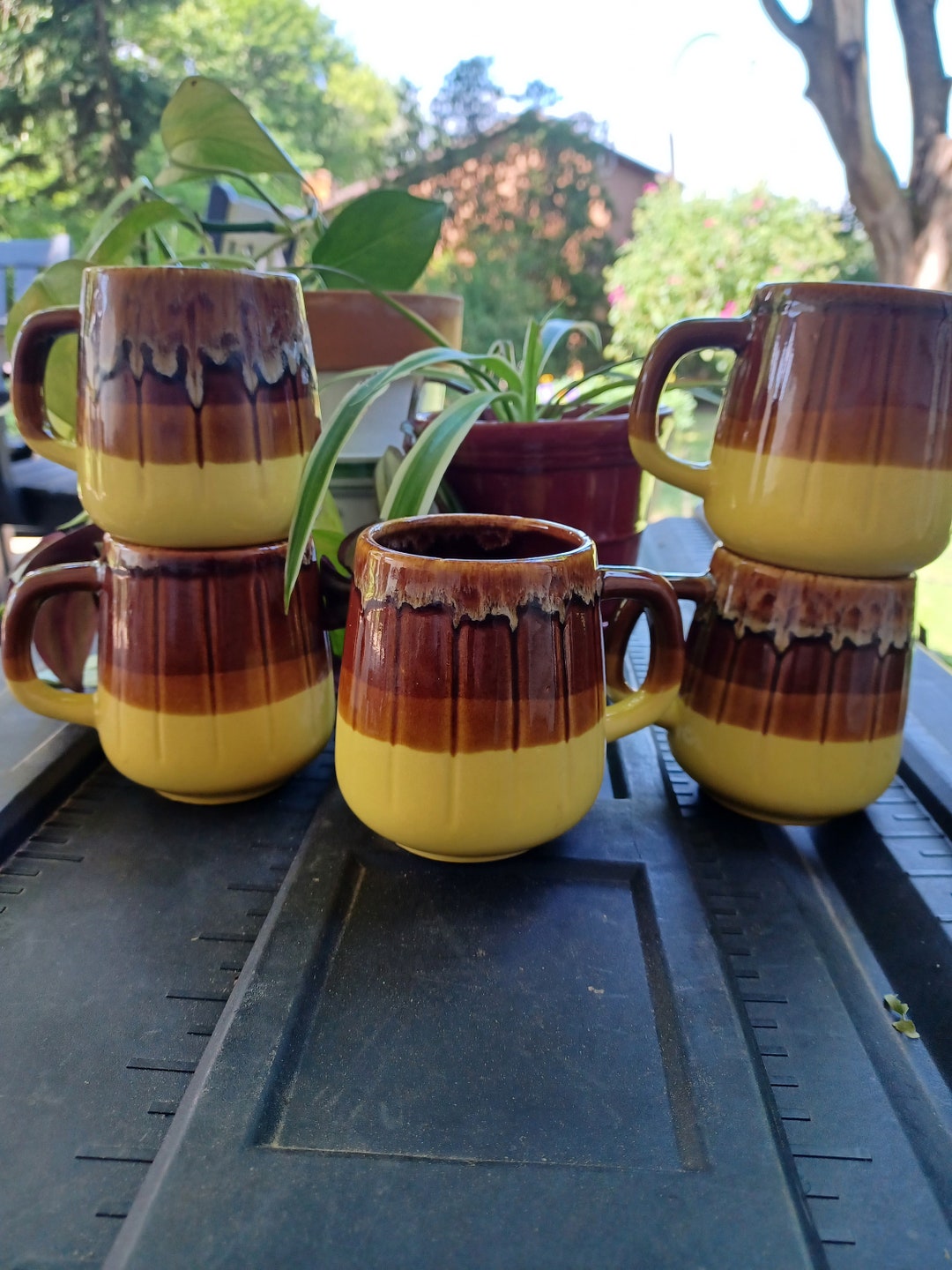 Vintage Drip Glaze Pottery Yellow Mugs From Taiwan - Etsy